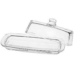 Hedume Set of 2 Glass Butter Dish with Handled Lid, Classic Clear 2-Piece Design Butter Keeper, 100% Food Safe and Dishwasher Safe Standard Size of Butter Dish