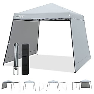 Tangkula 10x10 ft Pop Up Canopy with Dual Awnings, Outdoor Canopy Tent with Center Lock, 16 Stakes, 12 Ropes, Roller Bag, UPF50+ Easy Setup Instant Canopy with 2 Sidewalls for Camping, Patio, Market