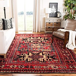 SAFAVIEH Vintage Hamadan Collection Area Rug - 9' x 12', Red & Multi, Oriental Traditional Persian Design, Non-Shedding & Easy Care, Ideal for High Traffic Areas in Living Room, Bedroom (VTH213A)