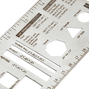 UPTTHOW Culinary Ruler Stainless Streel Mini Cutting Reference Template Cooking Measurement for Food Essential Kitchen Tool with Weight Temperature Baking Conversion Chart for Beginner and Chef (5*3")