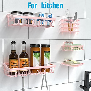 Cvtayn 5 Pack Shower Caddy, Strong Adhesive Shower Organizer No Drilling, Rustproof Shower Shelves Bathroom Shelves Large Capacity, Organizador De Baño Shower Racks for Bathroom Storage, Pink