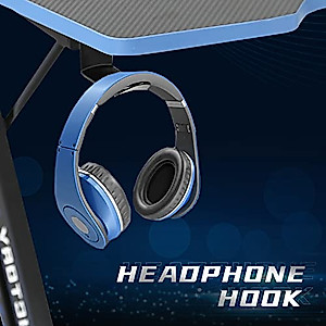 HKLGorg Gaming Desk 47 Inch Computer Desk Gaming Table Writing Table Modern Ergonomic Racing Style Home Office Desk Workstation Carbon Fiber Headphone Hook-Blue