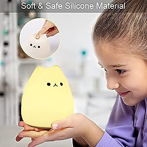 Litake LED Cat Night Light, Battery Powered Silicone Cute Cat Nursery Lights with Warm White and 7-Color Breathing Modes for Kids Baby Children (Mini Celebrity Cat)
