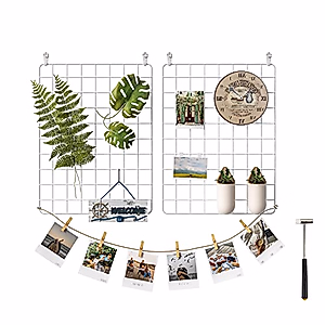 Wall Grid Panel Wire Wall Grid 2 Pack with Accessories, Room Decor Aesthetic Wall Decor, Picture & Phote Board, Wall Hanging Ins Art Display Grid Panel for Decor & Storage, Wall Storage Organizer