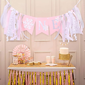 Winter Alderland Snow High Chair Tutu - 1st Birthday high Chair Banner, Smash Cake Photo Props, Winter Wonderland Snowflake Design ONE, 1st Birthday Photo Background. (Snowflake2)