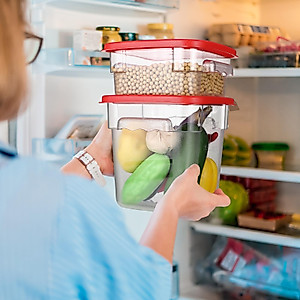 Suclain 8 Pcs Food Storage Container with Lids Set 2qt and 4qt Square Clear Commercial Containers with Scales Handles for Home Restaurant Kitchen Food Storage, Marinating Meat, Proof Dough (Red)