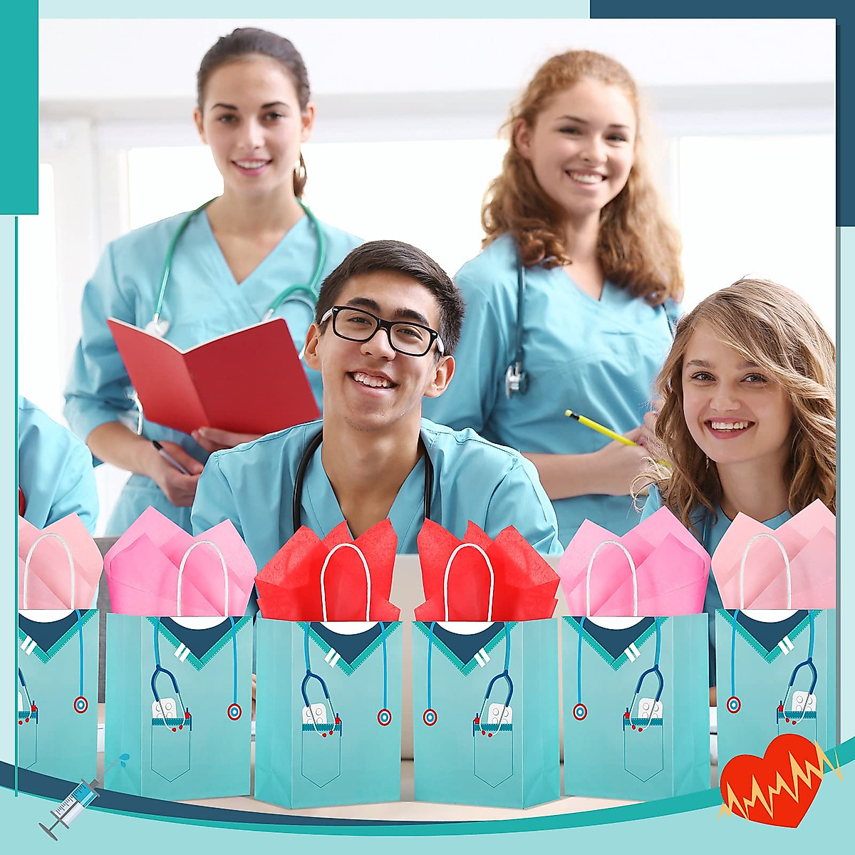 30 Pieces Nurse Graduation Gifts Bag, Thank You Nurse Craft Paper Goodie Bags with Handles Scratch Panel for Nurse Coworkers Medical Graduation Party Nurse Appreciation Week Gifts Supplies (Fresh)