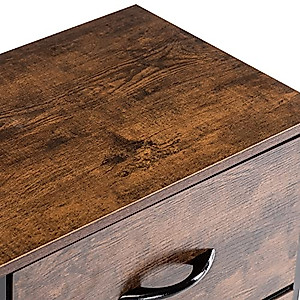 Duhome Rustic Storage Dresser with 4 Drawers, 3 Shelves, Fabric Drawer Dresser for Bedroom Living Room, End Table with Wooden Top and Front, Rustic Brown and Black