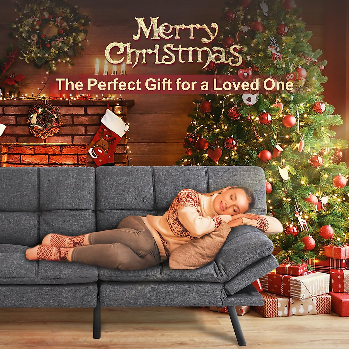 MUUEGM Futon Sofa Bed Convertible Futon Couch Bed Memory Foam Modern Sofa Couch Sleeper Sofa Love Seat with Adjustable Armrests Couches for Living Room Offices Apartments Small Spaces,Grey