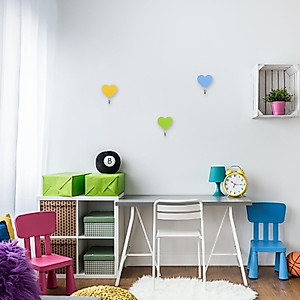 MOROBOR Wood Heart-Shaped Self-Adhesive Hooks, 6pcs Strong Self-Adhesive Wall Hooks for Bathroom Kitchen Office/Mixed Color