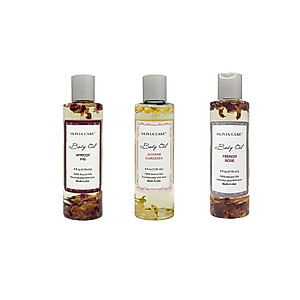 Olivia Care 3 Pack Body Oils: Apricot Fig, French Rose, Jasmine Gardenia - Natural Perfume Oils For Women & After Bath Oils Body Moisturizers, Rich in Vitamin E, K, & Omega (3 Scents)