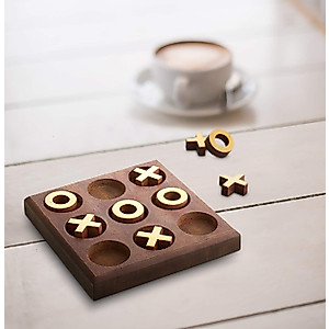 Asiatic Craft 5x5 Wood Tic Tac Toe Noughts and Crosses Board Game XOXO Family Kids Adults Game Play on Coffee Table and Living Guest Room Decor Travel Game for Fun Indoor Brain Teaser