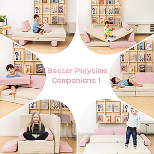 Stmoze Nugget Couch, Modular Kids Play Couch, Kids Couch for Playroom, Kids Sofa Couch, 5 Seconds Instant Expansion, Corduroy Fabric, Pink and Beige