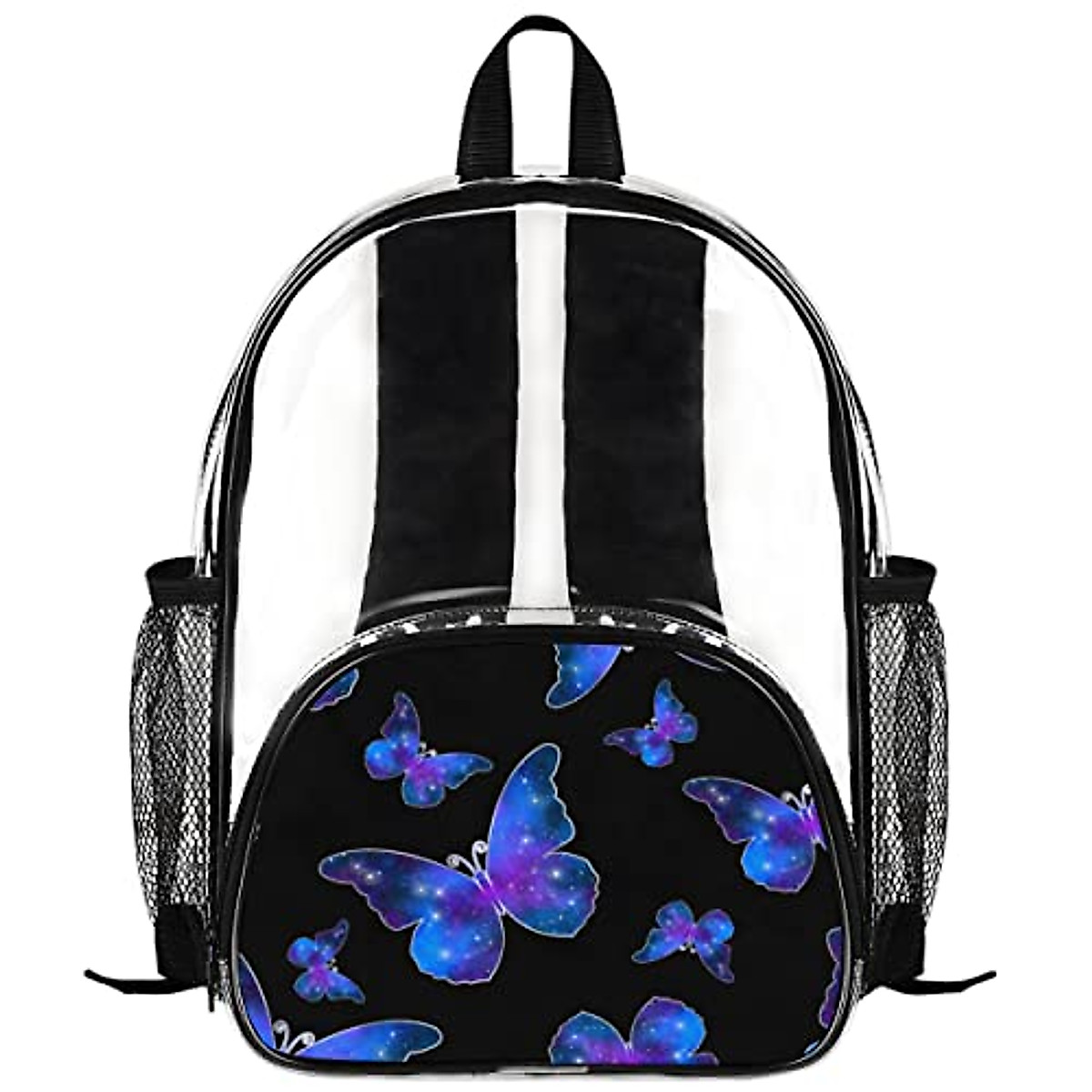 GzLeyigou Galaxy Butterfly Clear Mini Backpack Waterproof PVC Shoulder Bag Transparent School Bag Casual Travel Daypack for Work, Travel, Concert,Beach, Sports