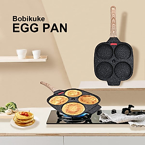 Bobikuke Egg Pan, Egg Frying Pan with Lid Nonstick 4 Cups Pancake Pan Fried Egg Pan for Breakfast - Black