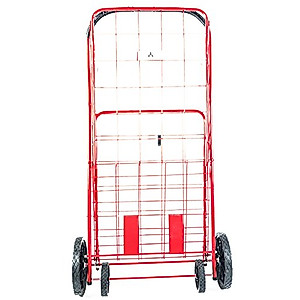 ATH Large Deluxe Rolling Utility / Shopping Cart - Stowable Folding Heavy Duty Cart with Rubber Wheels For Haul Laundry, Groceries, Toys, Sports Equipment, Red