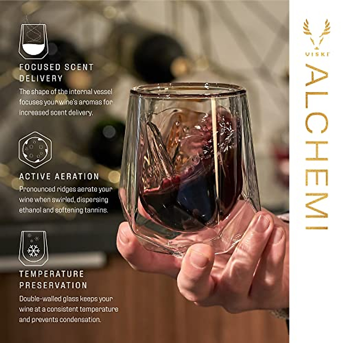 Viski Alchemi Aerating Wine Tasting Tumbler, Double Walled Specialty Clear Glass, Dishwasher Safe, 8 Oz, Set of 1