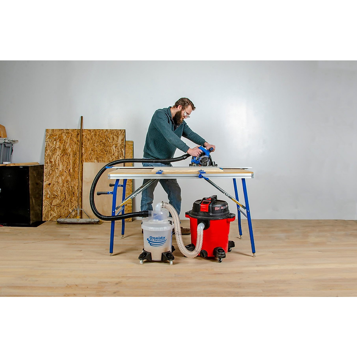 Oneida Dust Deputy Low-Pro Deluxe Lid Dust Separator Kit With See-Through 5 Gallon Clear Bucket & Casters For Wet/Dry Vacuums - Made In USA