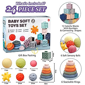 Montessori Toys for Babies,Soft Stacking Building Blocks Rings Balls Sets,3 in 1 Baby Toys Bundle,Sensory Toys for 6-12 Months, Soft Teething Toys for Babies,Baby Toys Shower Gifts for Boy Girl