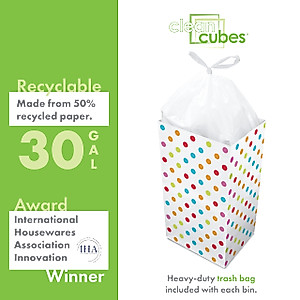 Clean Cubes 30 Gallon Disposable Trash Cans (3-Pack). Reusable Garbage and Recycling Bins for Parties, Events, and More (Polka Dot - 30” Height x 17” Width x 14” Depth)