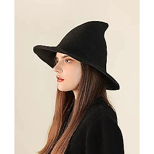 Youndcc Women's Witch Hat Christmas Halloween Party Foldable Cosplay Costume hat (Black)