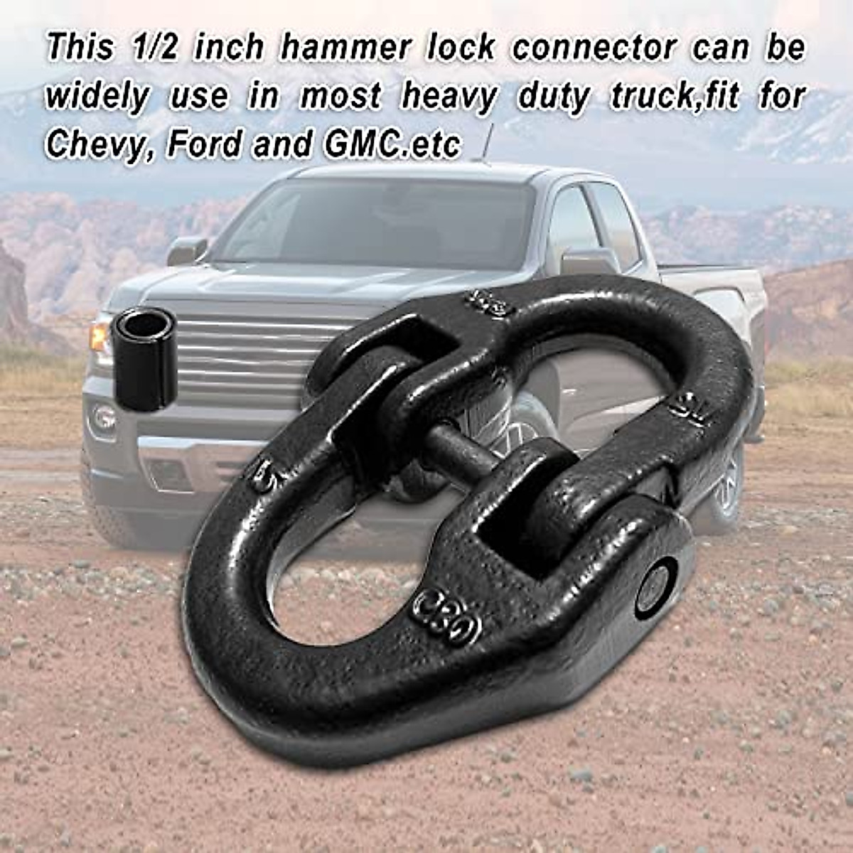 2 pc 1/2 inch Tow Hitch Safety Chain Hammer Lock with Chain Connector Link Hammerlock Coupling Link Grade 80, Black