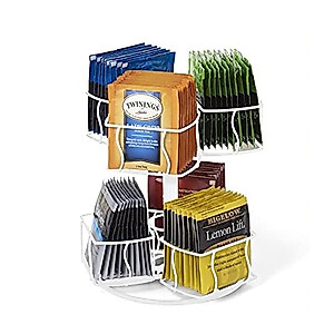 Nifty Tea Bag Spinning Carousel – 6 Compartments, Up to 60 Tea Bags Storage, Spins 360-Degrees, Lazy Susan Platform, Modern White Design, Home or Office Kitchen Counter Organizer