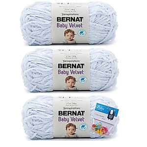 Bernat Baby Yarn Bernat Baby Velvet Yarn - 3.5 Oz, Sky Blue - 3 Pack Bundle with Bella's Crafts Stitch Markers