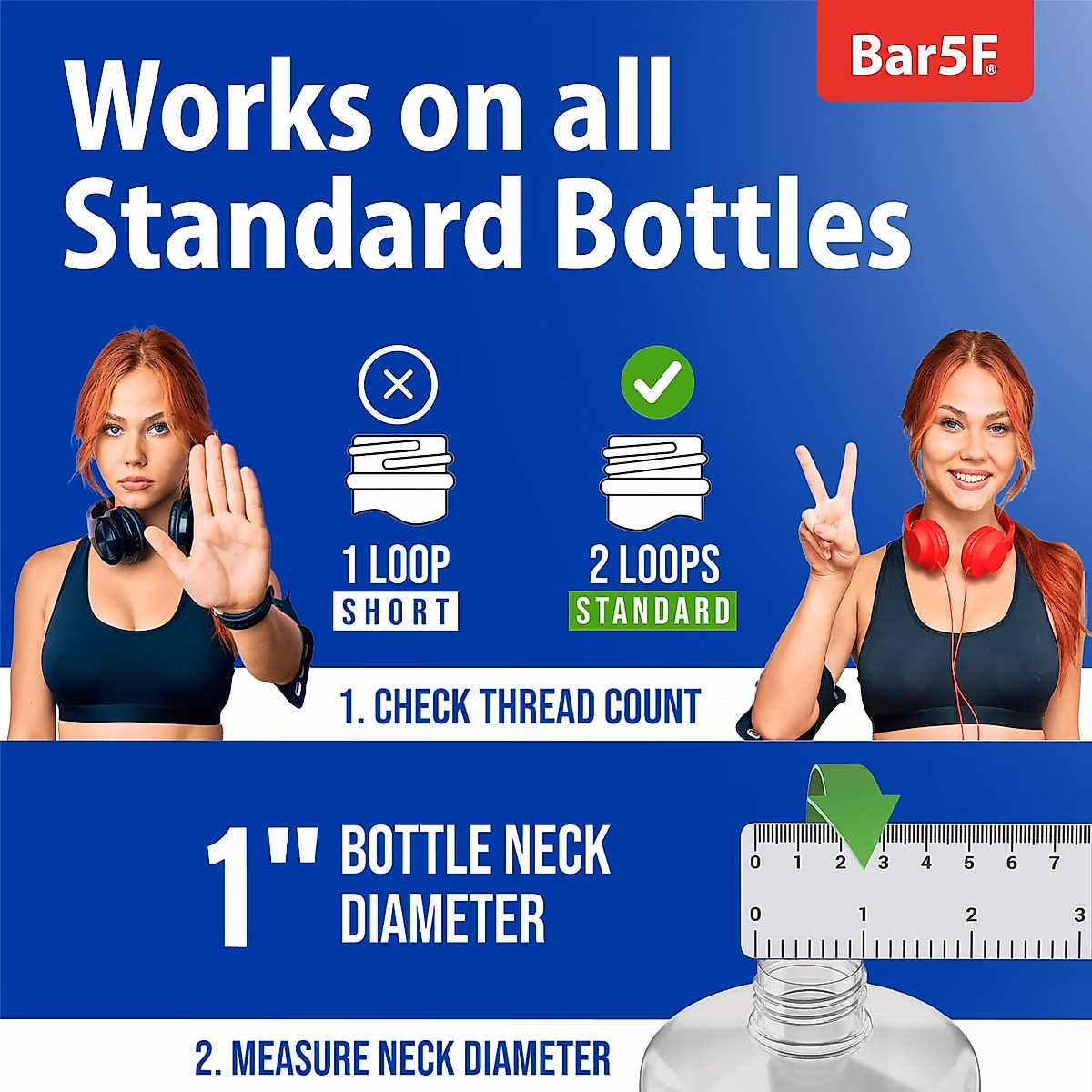 Bar5F Pump for 33.8-Oz Shampoo and Conditioner Liter Bottles 1" inch Bottle Neck 2-Pack (White)