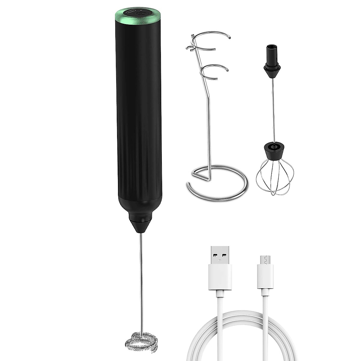 Balmur Milk Frother Handheld USB Rechargeable Battery-Operated with Stainless Steel Stand, 2 Whisks, 3-Speed Mini Foam Maker for Nespresso Coffee Matcha Latte Cappuccino, Black