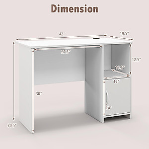 GOFLAME Modern Computer Desk with Cabinet, Writing Study Desk with Cable Holes & Open Shelf, Laptop PC Desk with Storage, Compact Computer Workstation for Home Office, White
