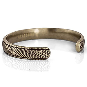Akitsune Orbis Bangle | Damascus Antique Arm Jewelry Women Mens Stainless Steel Bracelet Rustic - Brass 65mm