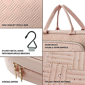 WOOMADA Toiletry Bag with Hanging Hook, Travel Toiletry Bag, Large Travel Makeup Bag Cosmetic Organizer for Brushes Set, Shampoo, Full Sized Container for Women(Black2)