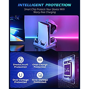 PS-5 & PS VR2 Charging Station with 2 Cooling Fan, YOGES 3-in-1 PS-5 Stand for Play-station5 and Play Station VR2 Controllers Charging, PS-5 Console Cooling Station PS-5 PS VR2 Accessories Storage