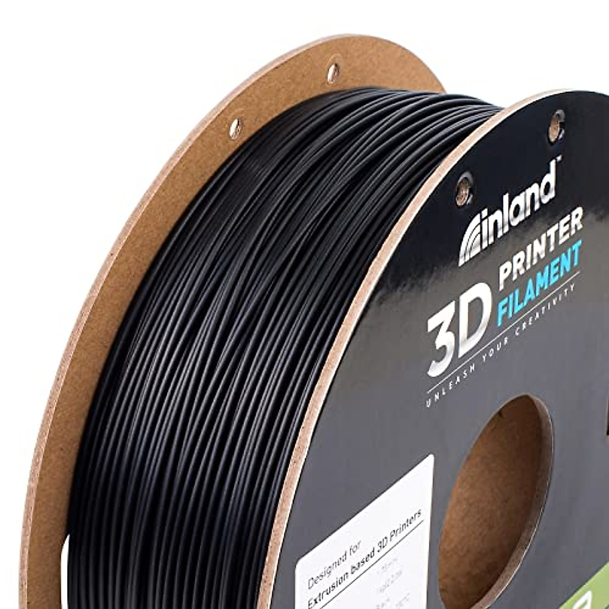 INLAND PLA 3D Printer Filament - 3D Printing PLA Filament 1.75mm, Dimensional Accuracy +/- 0.03mm - 1kg Cardboard Spool (2.2 lbs), Black PLA