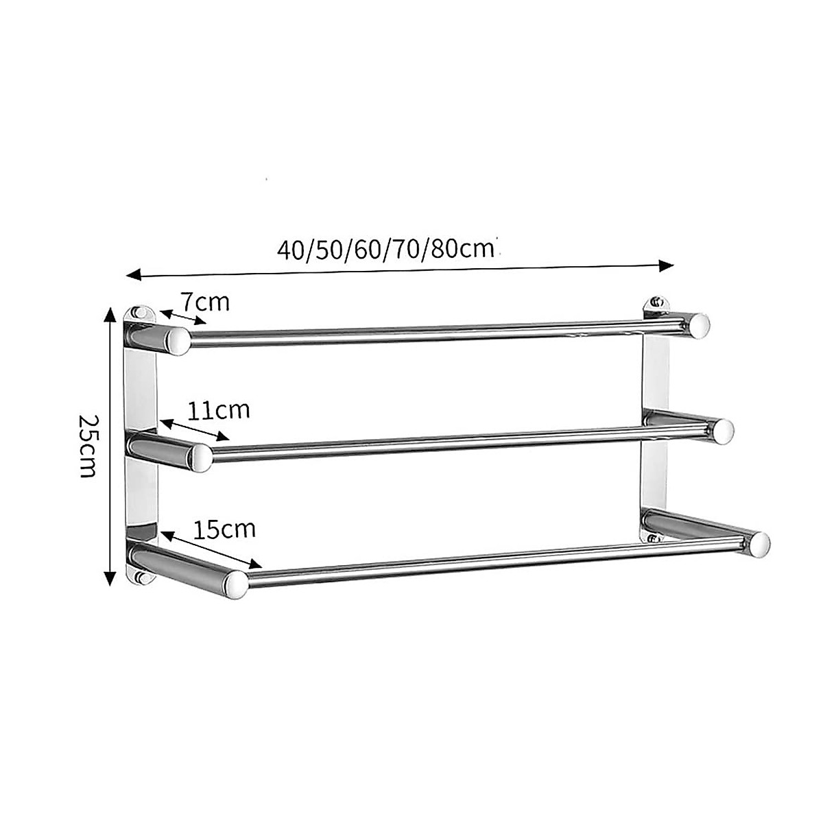 RUTAVM Towel Bar Rack Towel Rack 3-Tier Bath Towel Rail Stainless Steel Wall Mounted Towel Holder Towel Bar for Kitchen Bathroom for Bathroom (Size : 40cm)