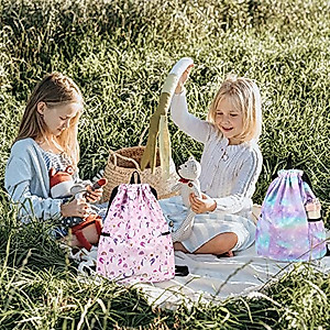 Ryushoyo Unicorn Gym Drawstring Backpack, Sports Gym Bag for Girls Kids Waterproof Swimming Beach Sackpack Birthday Christmas Gift with Water Bottle Pocket Pink