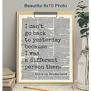 Alice Wonderland Quote - 8x10 Home decoration Photo Picture - Unique Wall Art, Room Decor for Bedroom, Living room, Office - Upcycled Dictionary Art or Gift for Women, Fan - UNFRAMED