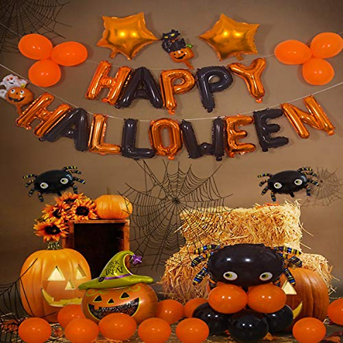 6 Pcs Large Halloween Foil Balloons Black Spider Cat Bat Pumpkin Skull Balloon Decoration Party Supplies