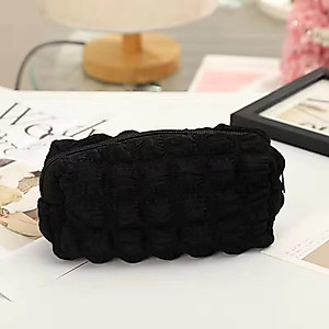 Cute Pencil Pouch Aesthetic School Supplies Puffer Pencil Case Aesthetic Stuff Kawaii Preppy Pencil Case for Girls (Black)