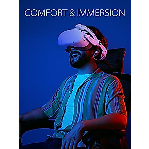 DESTEK QH1 Face Pressure-Free Head Strap, Compatible with Meta/Oculus Quest 2 | Includes Retractable Headphones, VR Accessories for Comfort Play