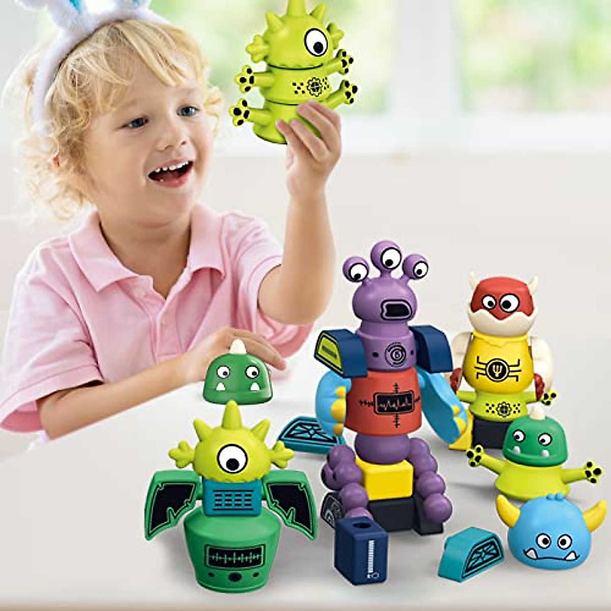 TEMI Magnetic Robot Toy for 3-5 Years Old - Monster Magnetic Blocks Stacking Transform Toys with Storage Box, Set for Kids Age 3 4 5 6 7 Years Old Boys, Christmas & Birthday Gift