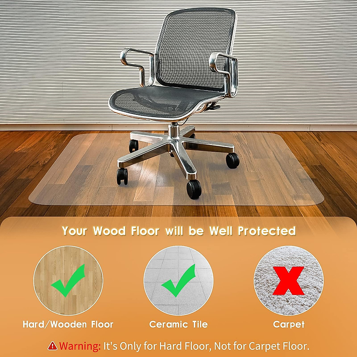 SHAREWIN Large Office Chair Mat for Hard Floors - 59''x47'',Heavy Duty Clear Wood/Tile Floor Protector PVC Transparent by SHAREWIN