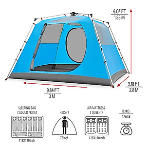 KAZOO Family Camping Tent Large Waterproof Pop Up Tents 6 Person Room Cabin Tent Instant Setup with Sun Shade Automatic Aluminum Pole