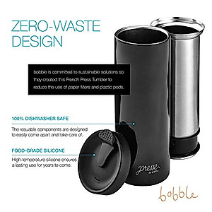 bobble French Coffee Presse, On-The-Go use, Quick Brew, Slim Design, Triple Wall Insulation, 14 oz (Black)