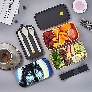 Wolf Under Moon Adult Lunch Box, Bento Box, With Cutlery Set Of 3, 2 Compartments, Rectangular, Lunch Box For Adults