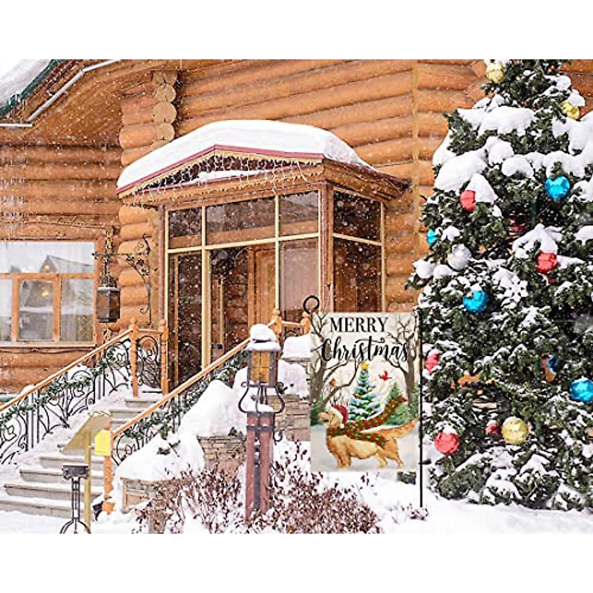 Christmas Dog Garden Flag 12x18 Vertical Double Sided Merry Christmas Trees Farmhouse Winter Holiday Outside Decorations Burlap Yard Flag BW217