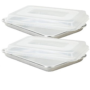 Commercial Grade Half Size Aluminum Baking Sheet Pan with 2 Snap-Tight Plastic Lid Covers, 13" x 18", Set of 2, NSF Approved