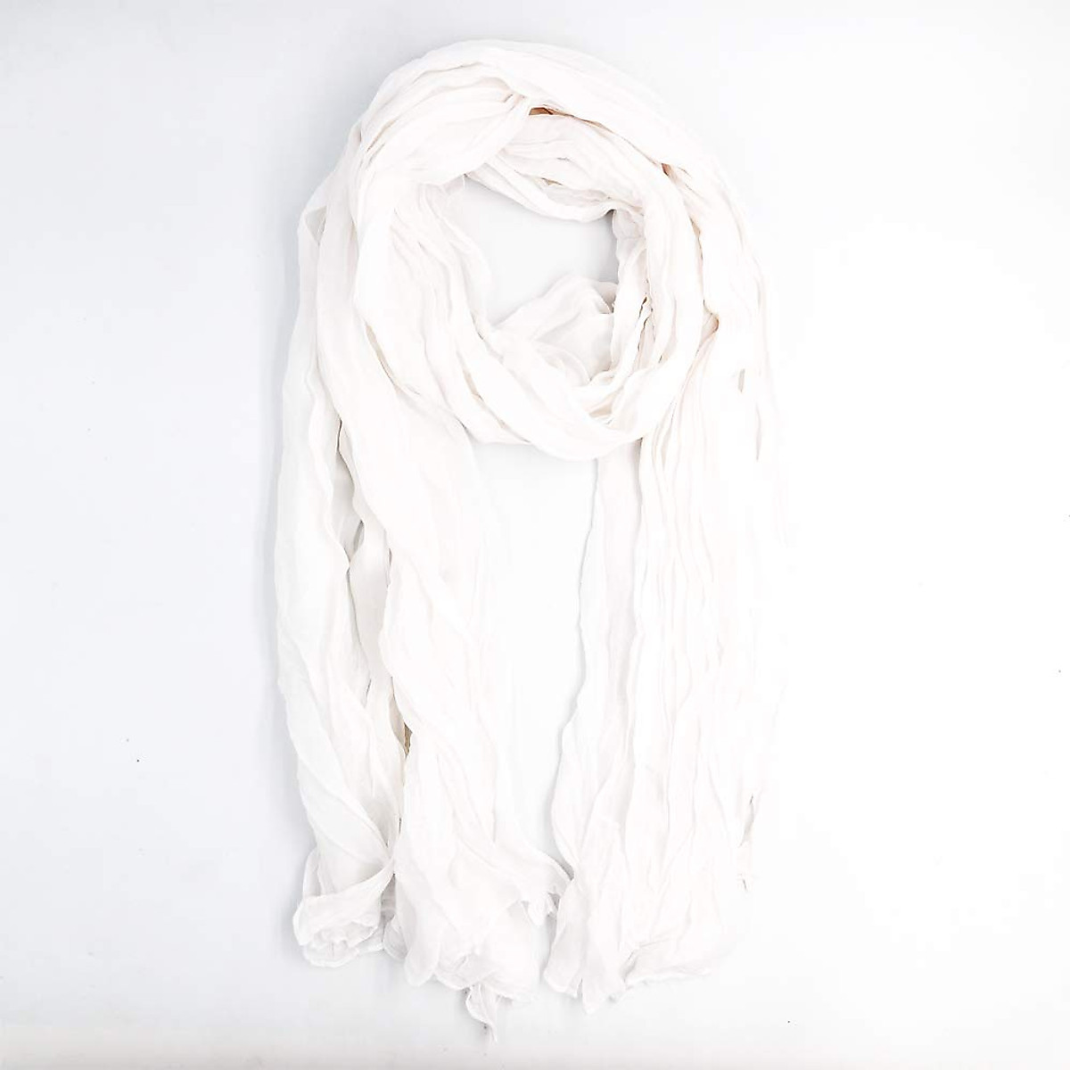 Beauty Town Head Wrap Scarf Neckerchief Crinkle Stretch Large Headband Turban Hair Tie (White)