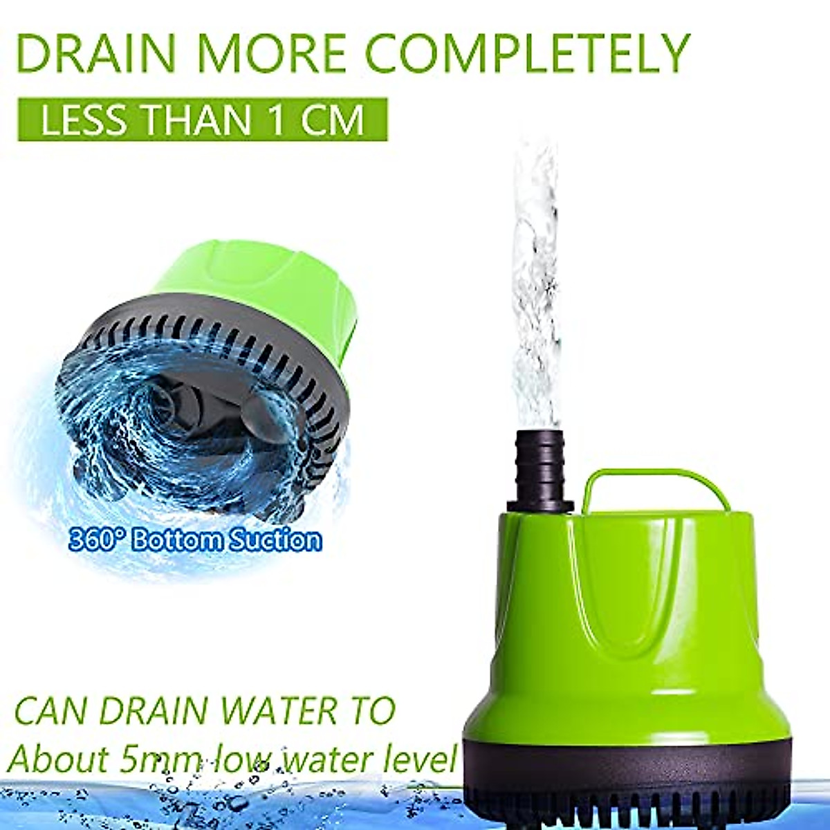 ALLYLANG 330GPH 25W Aquarium Submersible Water Pump, Apply to Fish Tank / Pond Fountain / Statuary / Hydroponics with 3 Nozzles 5.9ft Power Cord (330GPH)